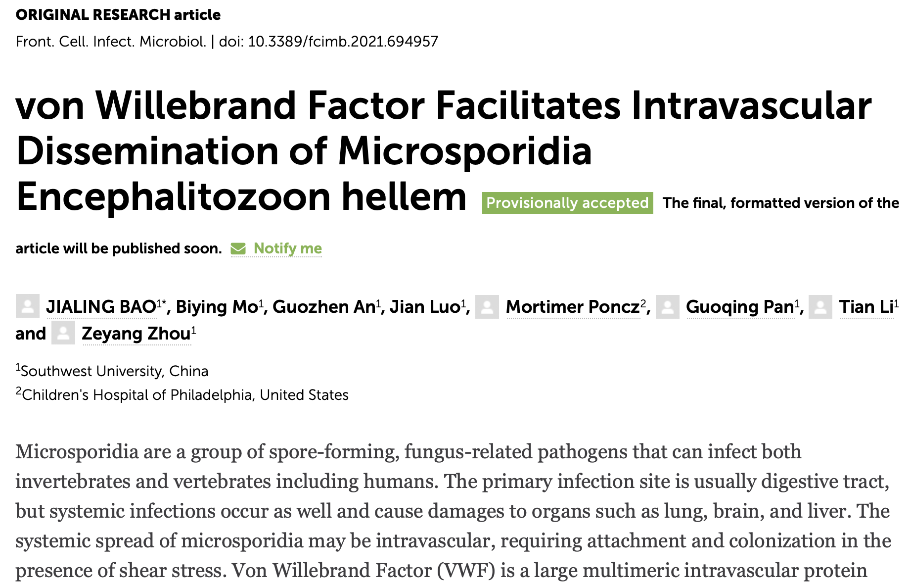 MicLab - Chongqing Key Laboratory of Microsporidia Infection and Control